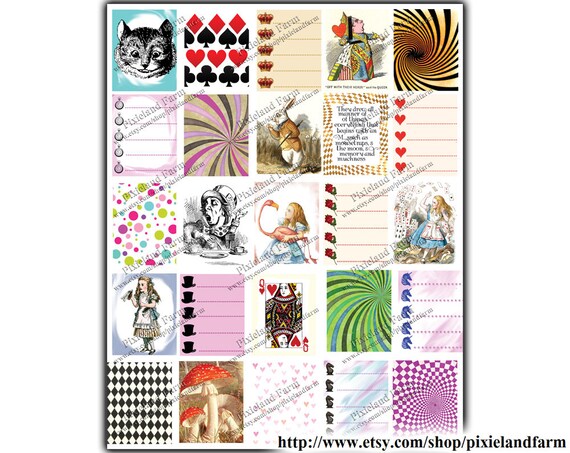 Alice in Wonderland Printable Planner Stickers Digital