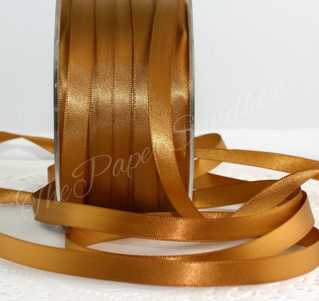 Antique Gold Satin Ribbon 3/8 wide by the yard Gold