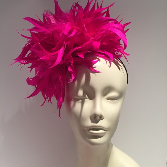 Fuschia Feather Headband-Pink Fascinator-Handmade in by doramarra