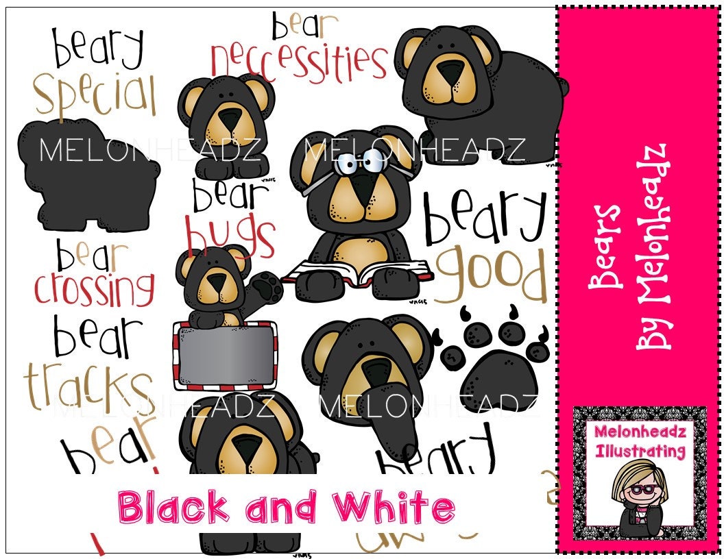 Bears clip art BLACK AND WHITE