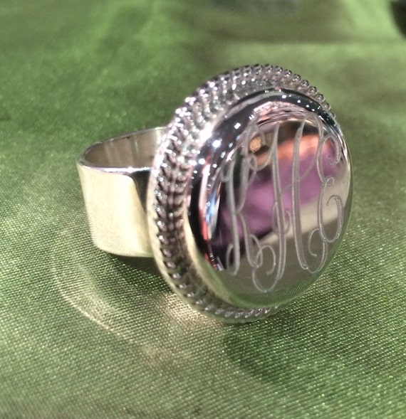 Sterling Silver Monogrammed Ring with Rope Edge by slsopti on Etsy