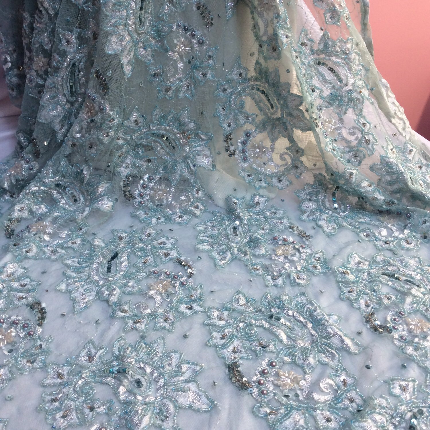 Beaded Fabric Lace Lace Fabric Turquoise Fabric Blue Lace