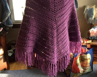 Royal Purple Poncho with Turtle Neck
