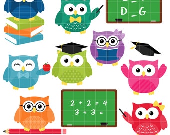 Items similar to School Owls Clip Art, Digital Element for Scrapbooking ...