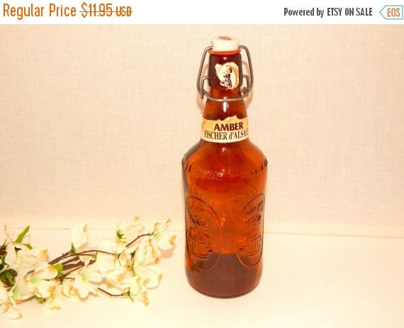French Beer Bottle Brown Amber Glass Collectible Breweriana Fischer d ...