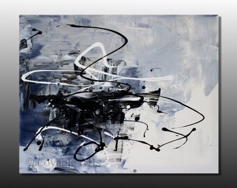 Items similar to Black and White Painting BW Abstract Art Artwork High ...