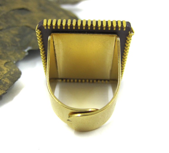 Gold computer chip Ring Adjustable Wearable tech Rectangle