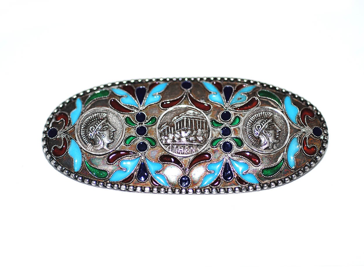 Antique Athens Greece 1000 Pure Silver Enamel Ajax Iliad Greek Sterling ...