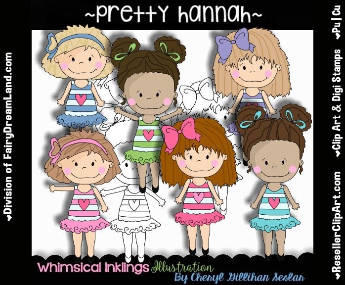 Pretty Hannah Digital Clip Art & Black and White Image Set