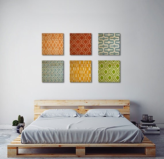 Geometric Pattern Wall Art on Solid Wood Boards Set of 6