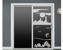 SALE City Scape Rocks Water Glass Door Decals Sliding Door Decal Door ...