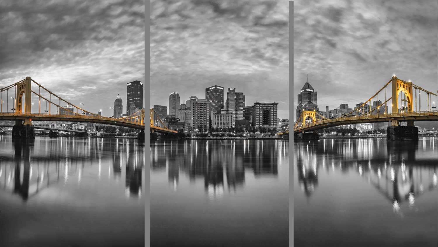Black and Gold Bridges Pittsburgh Triptych by DaveDiCello