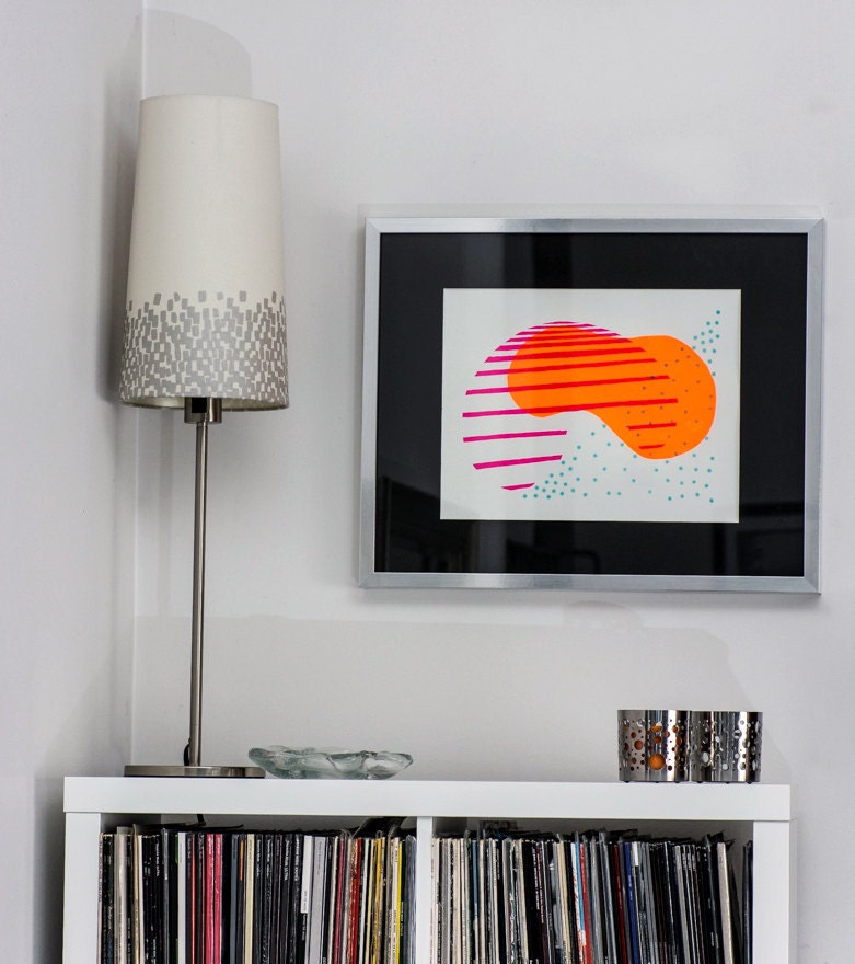 Abstract Art Screen Print Neon Orange Neon Fushcia Aqua