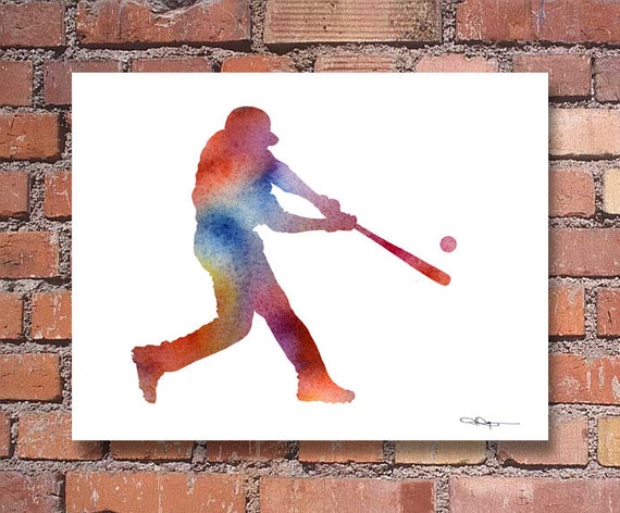 Baseball Art Print Abstract Watercolor Painting Wall Decor