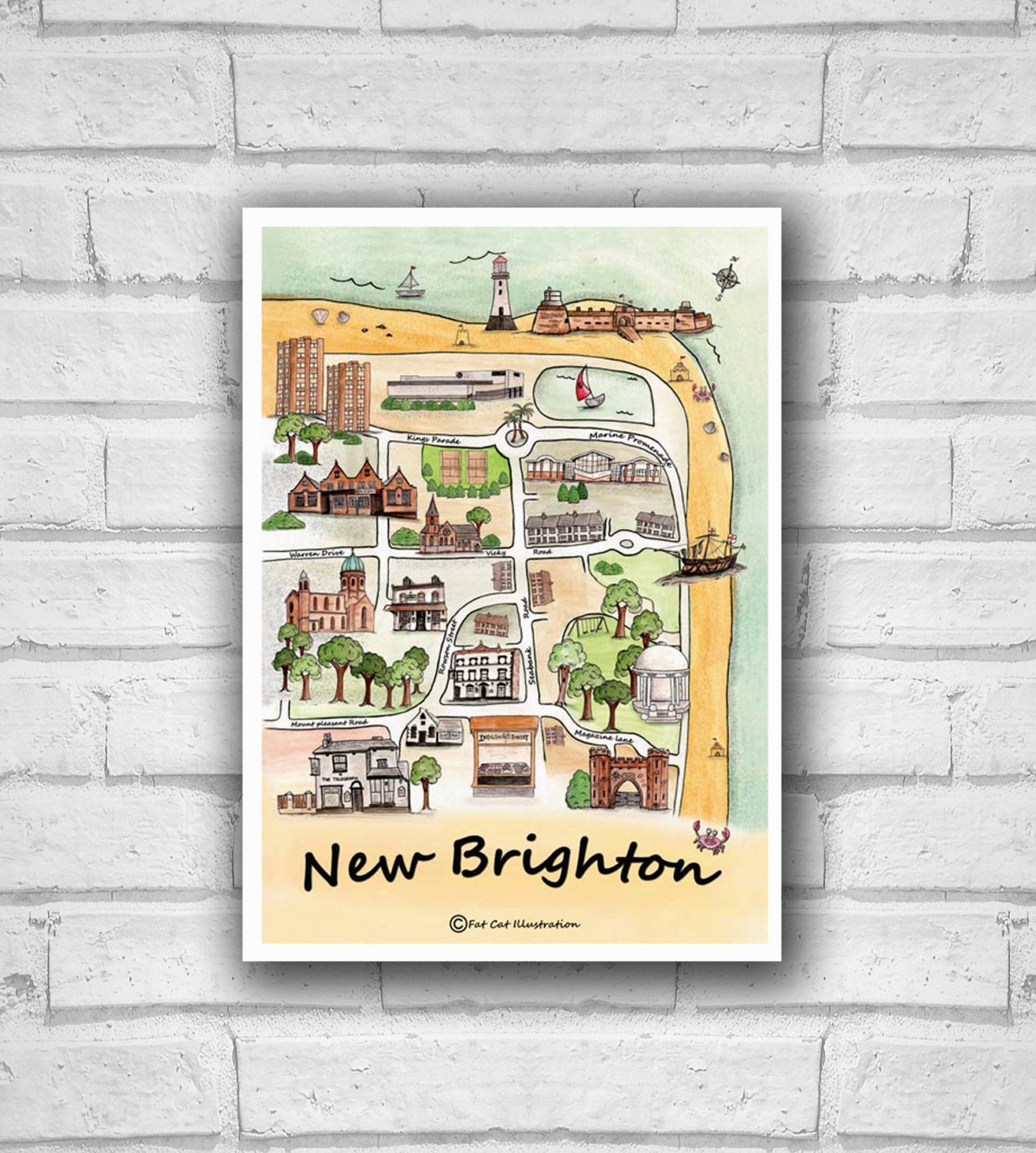 New Brighton Map-illustrated New Brighton print new brighton