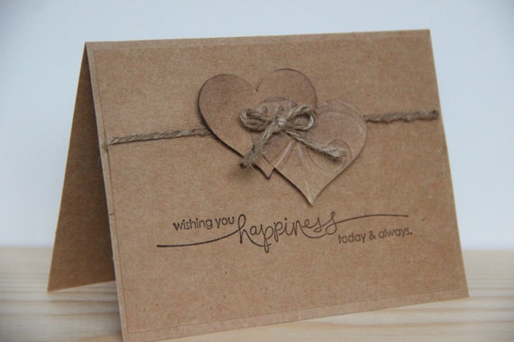 Hearts Wedding Card. Rustic Wedding Card. Handmade Kraft