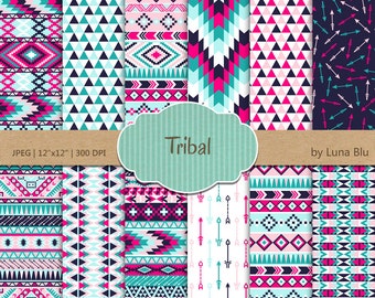Tribal Digital Paper: Tribal Patterns Coral and