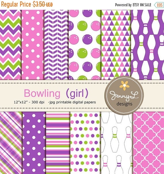 50% OFF Bowling Girl digital paper for by JennyLDesignsShop