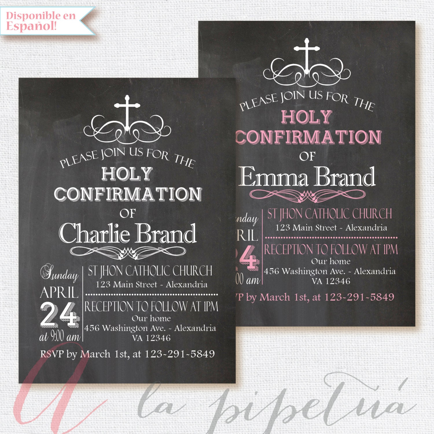 Chalkboard invitation. Confirmation Invitation. Holy
