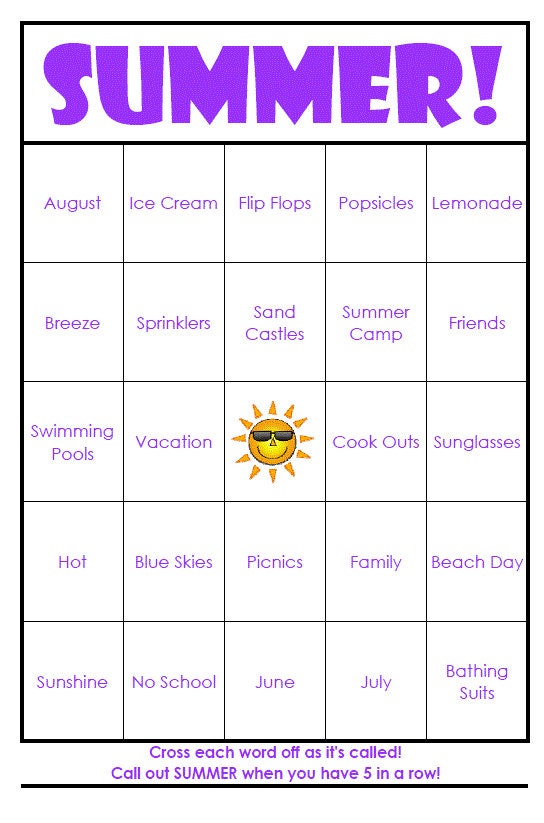 Summer Bingo Cards digital file 40 Cards