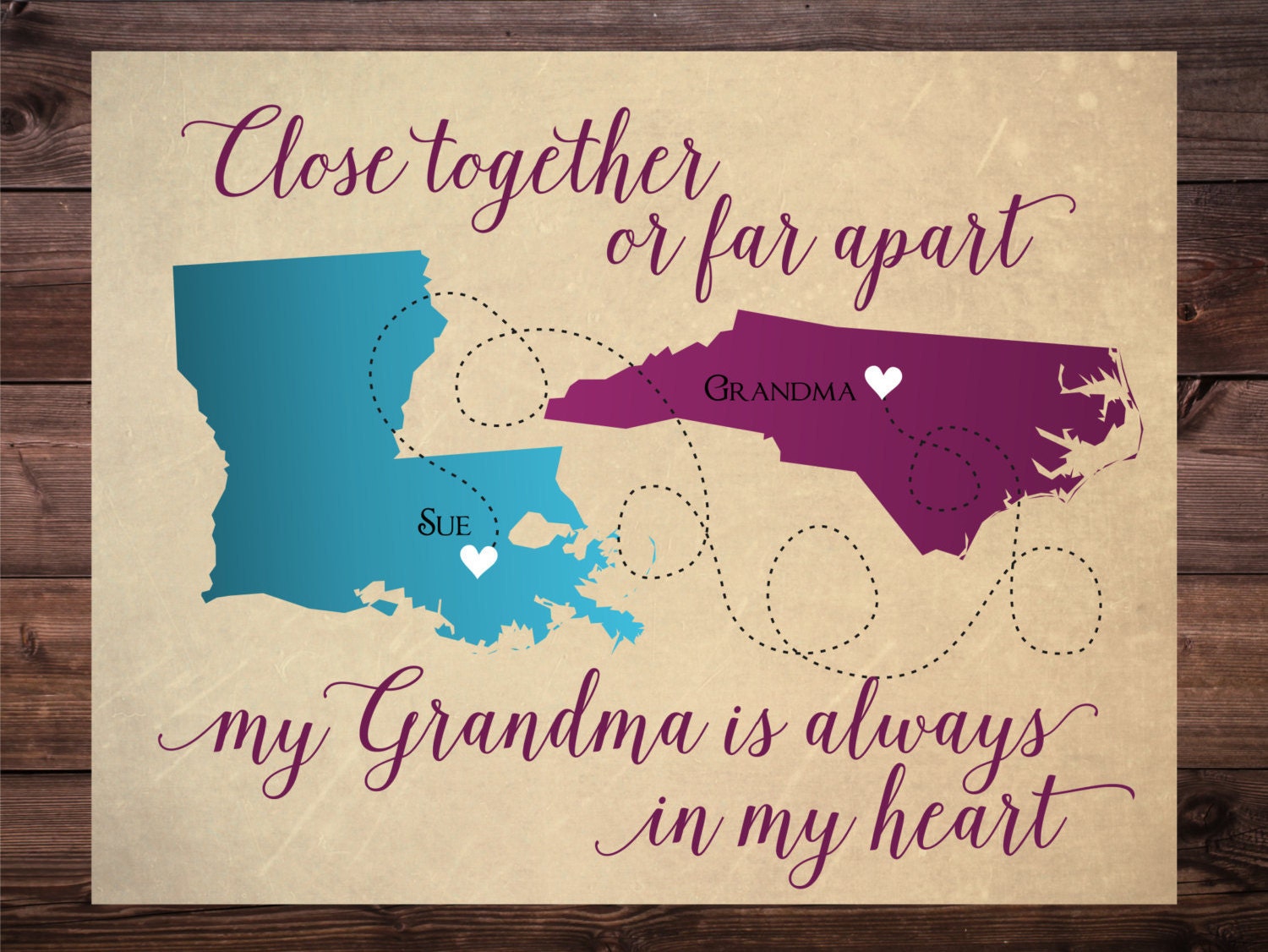 Gift for Grandma Grandma Long Distance Map Personalized