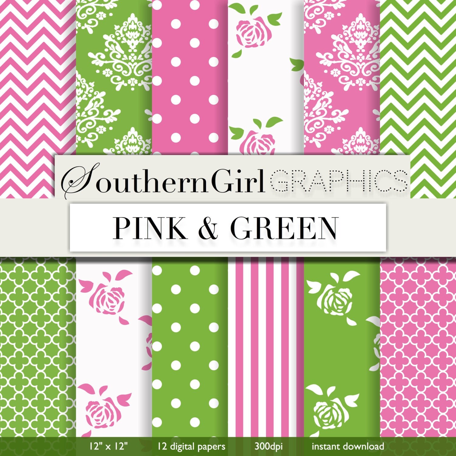 Pink and Green digital paper: PINK AND GREEN with