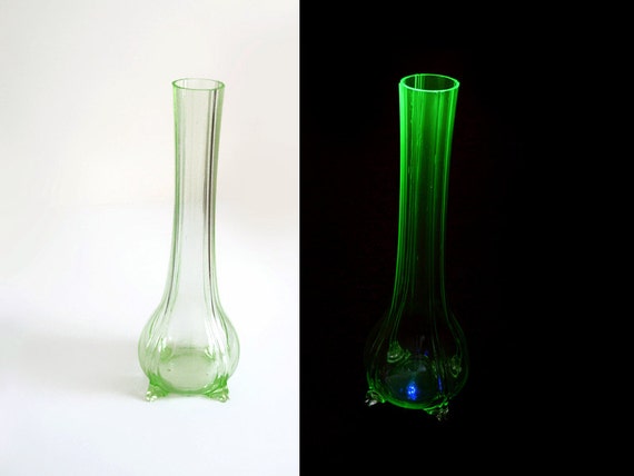 Uranium tall bud vase Vaseline glass Art Deco Art Noveau