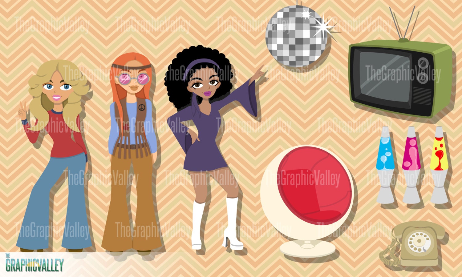 70's Vintage Clip Art Groovy 1970s Retro Clipart