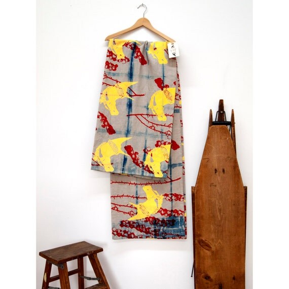 Items similar to Linen Hand Dyed, Handprinted Fabric Panel, Blanket ...