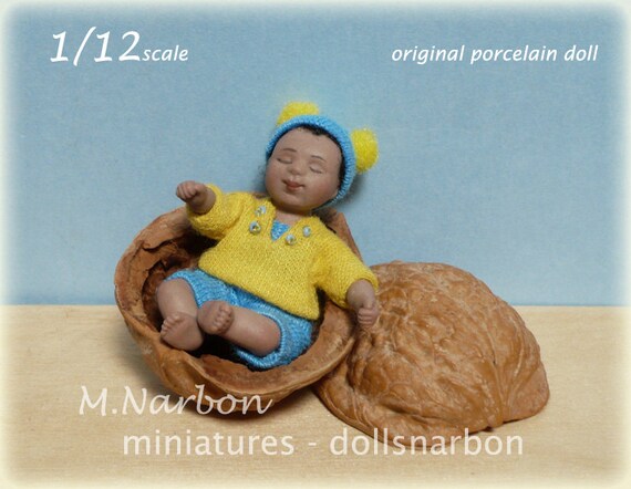 Items similar to Sleeping Baby, 2 inch, porcelain doll 1/12 scale on Etsy