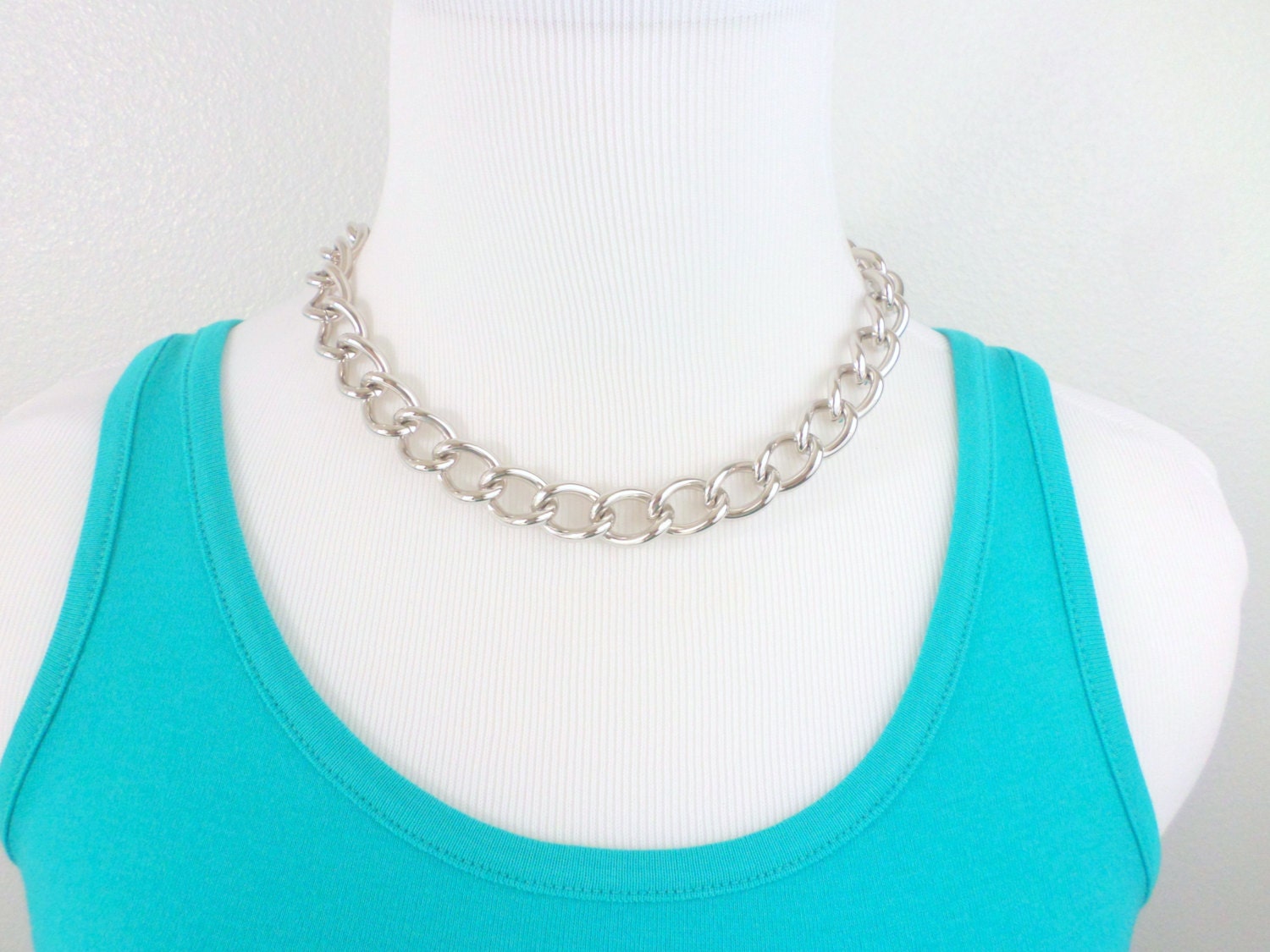 Monet Silver Chain Necklace Wide Chain Shiny by EdnaCatherine