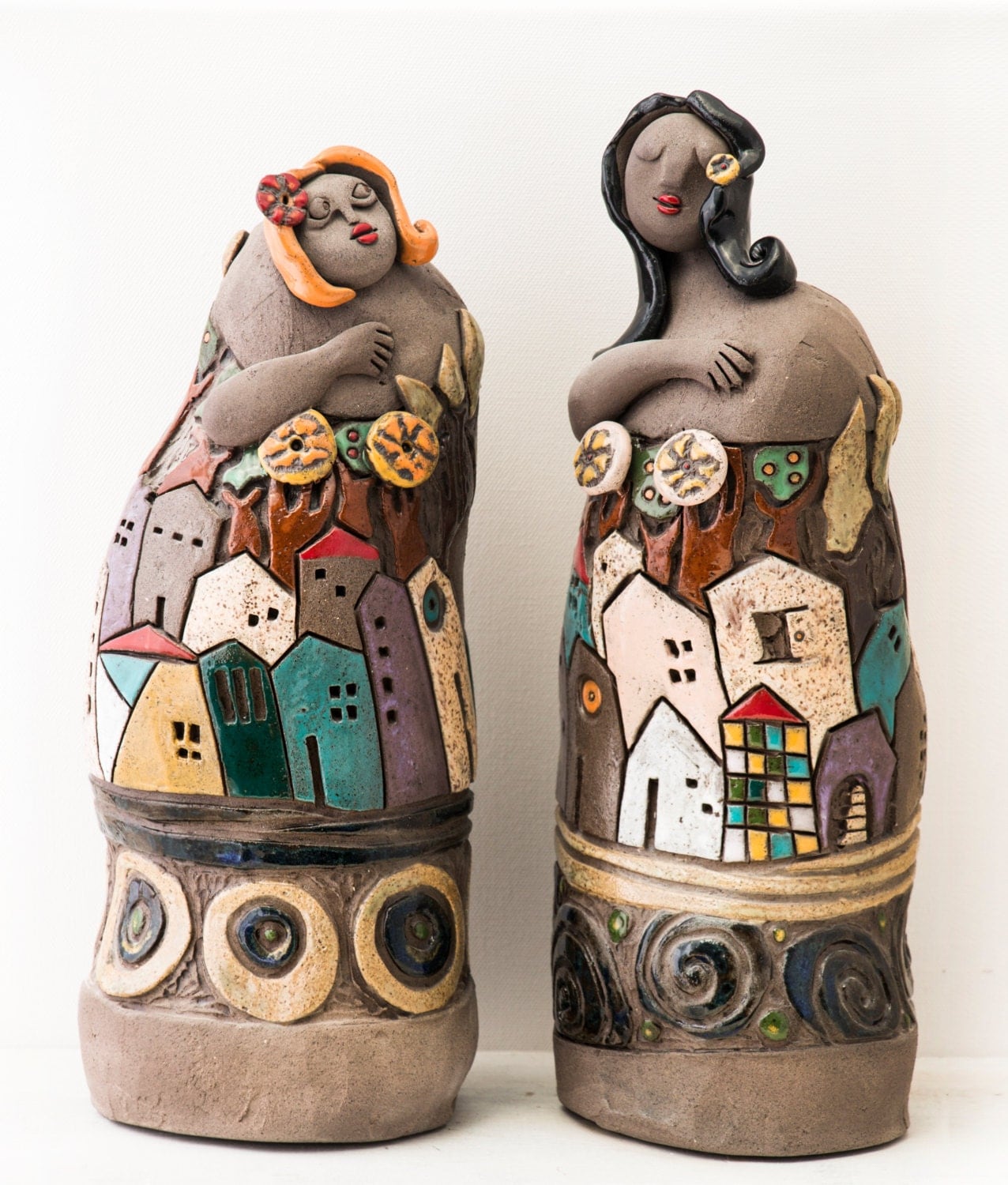 Women ceramic sculpture set of two female ceramic figures