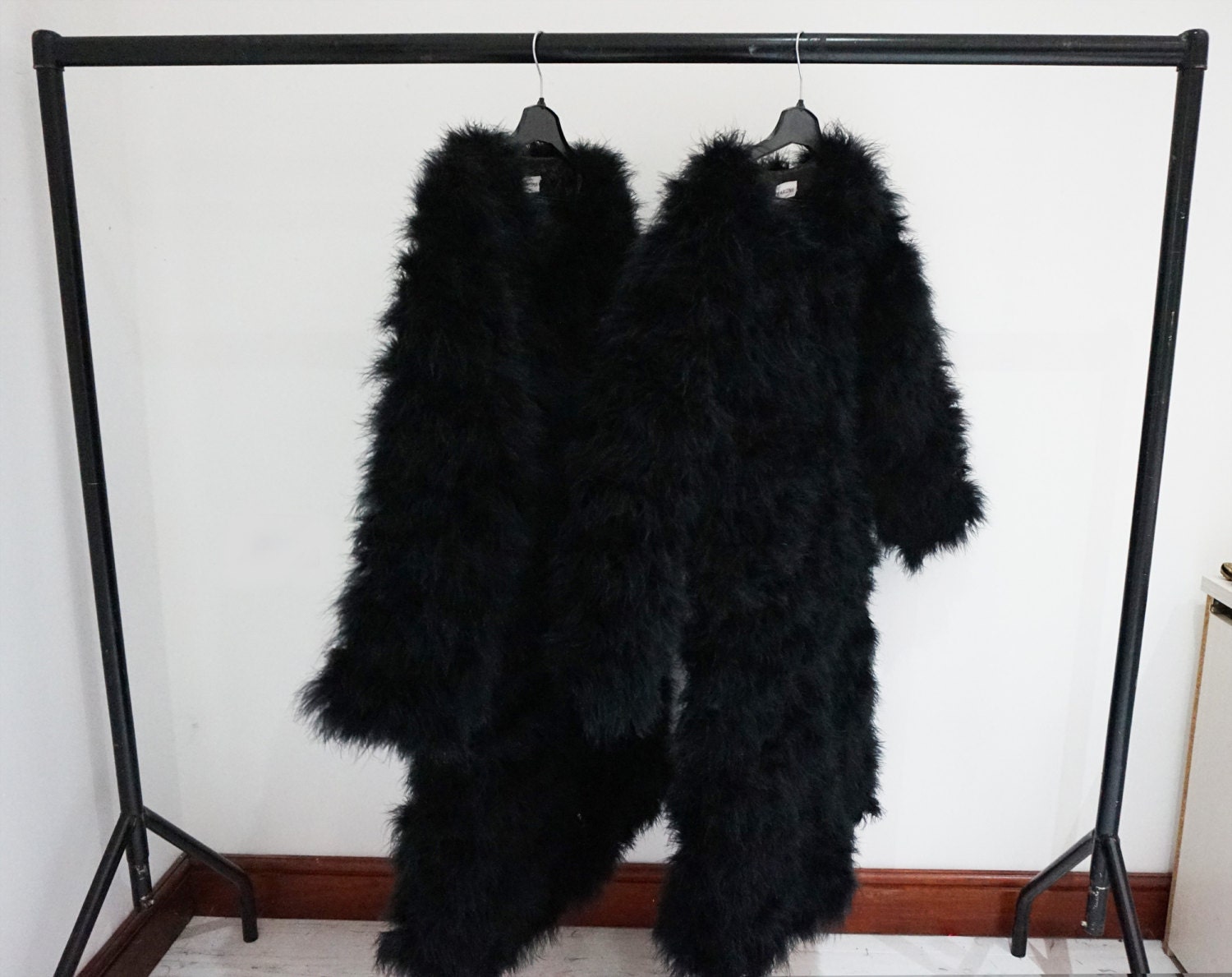 Long Black Fluffy Feather Jacket Marabou Winter by KARIZMAlondon