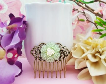 Unique mint green hair comb related items | Etsy