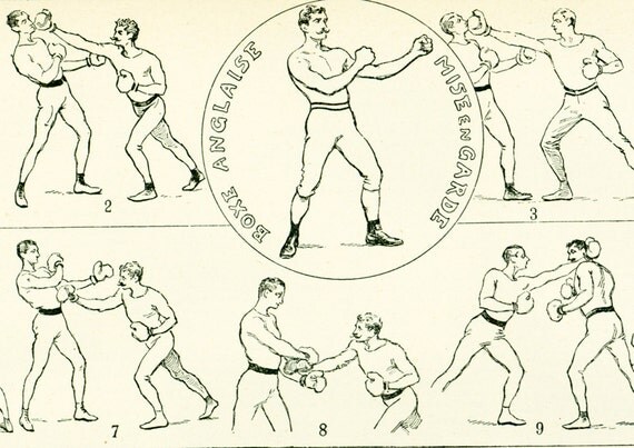 1897 Boxe teaching Antique print Larousse Sports 1900