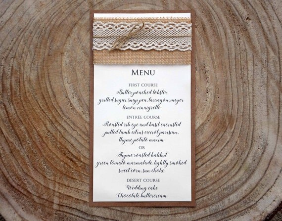 Wedding Dinner Menu Wedding Menu Bridal Shower Menu Rustic