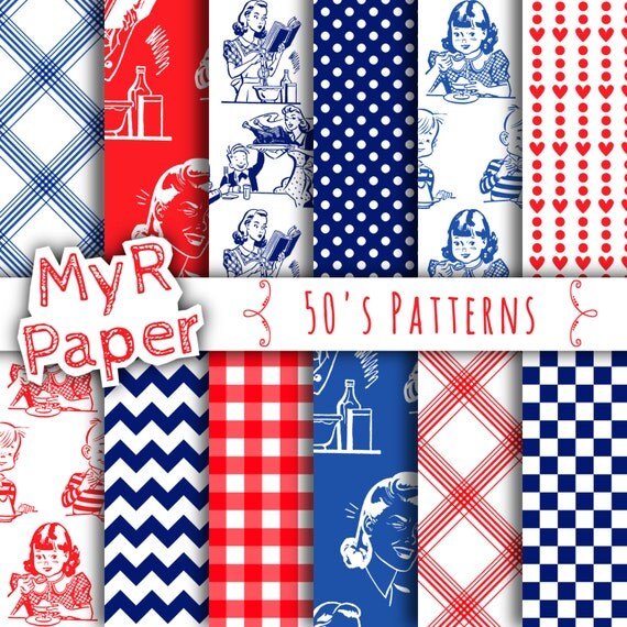 Digital Paper: 50's Patterns Paper Pack & Backgrounds by MyRpaper
