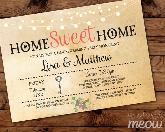 Home Sweet Home Housewarming Invite New House Invitation