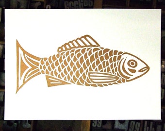 Unique fish linocut related items | Etsy