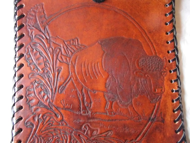 Small hand tooled leather tablet case with by MontanaStansLeather
