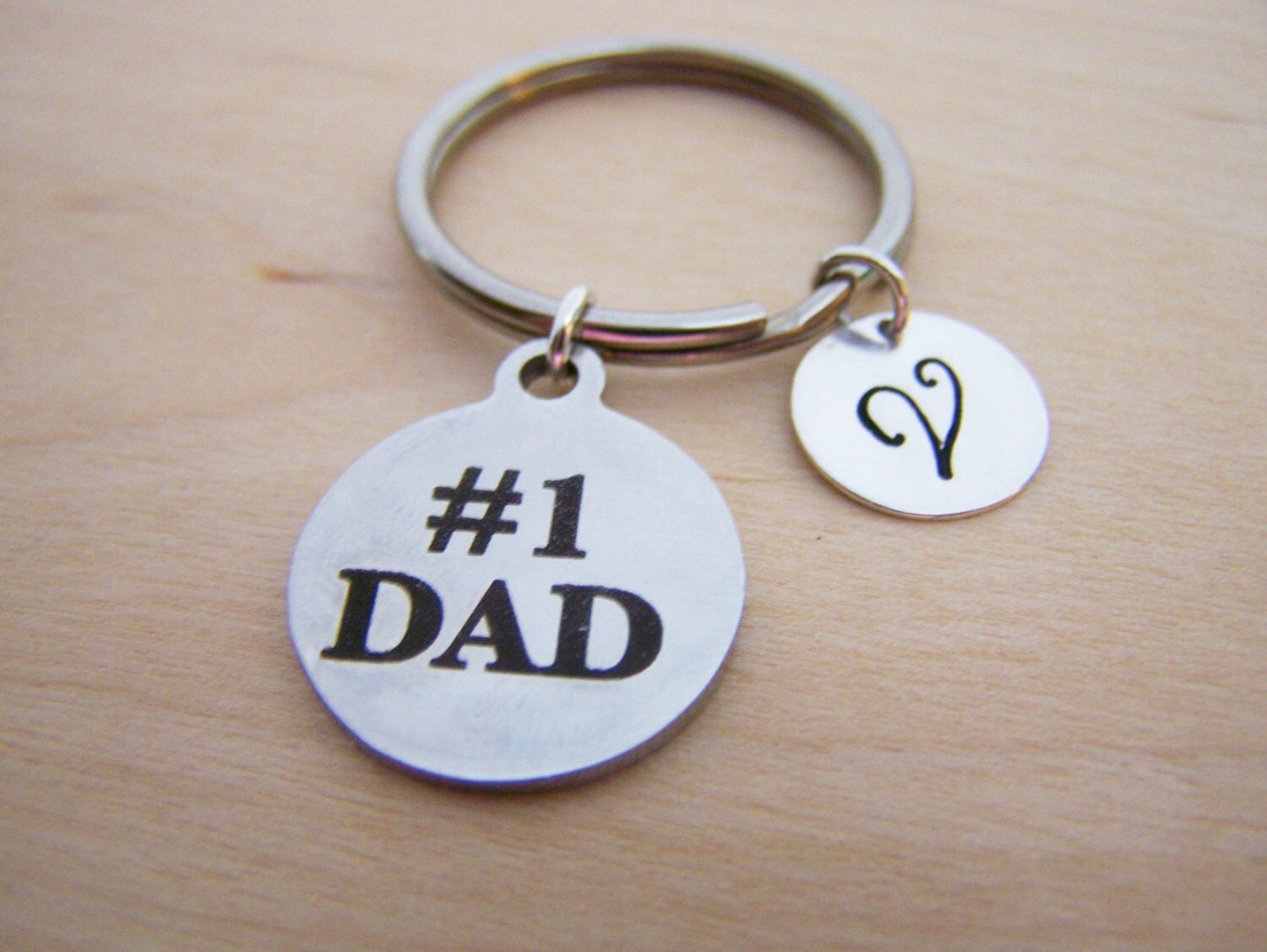 Number 1 Dad Charm Personalized Key chain Initial Key