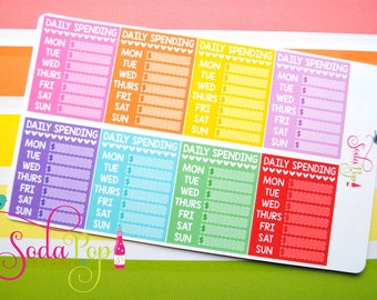 Daily spending stickers Printable. Expense log budget plan