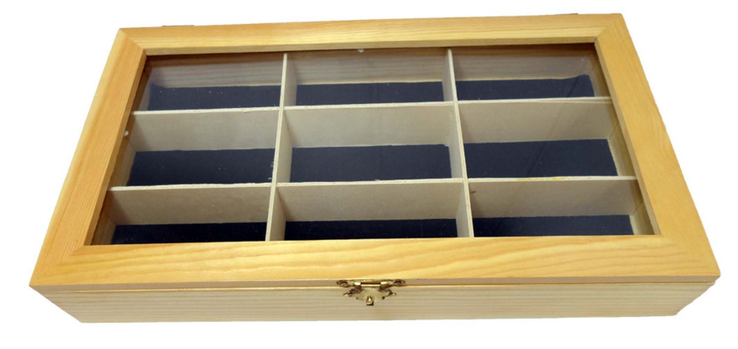 15 X 8 X 2-1/2 Inch Pine Wood Display Box With 9 Divided