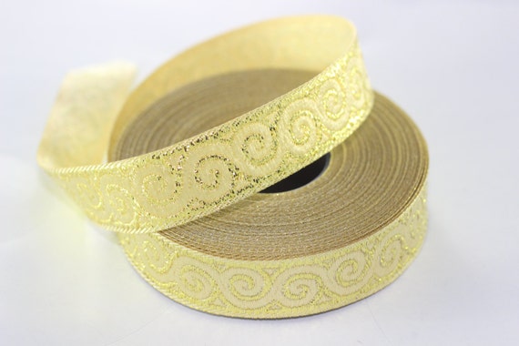 16 mm Gold Jacquard ribbons 0.62 inches Snail Style