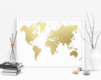 Unique gold world map related items | Etsy