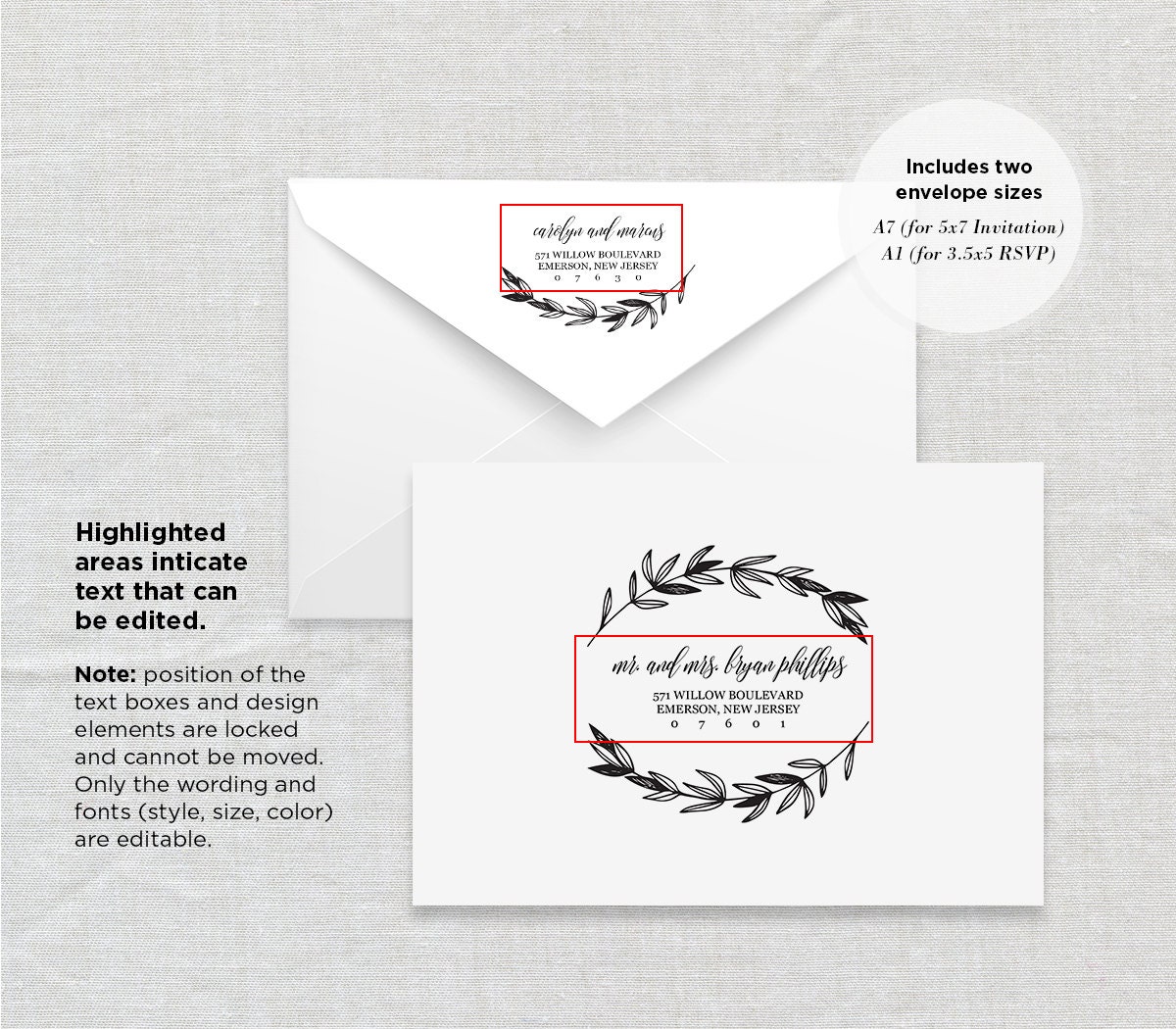 Rustic Wedding Calligraphy Envelope Addressing Template DIY