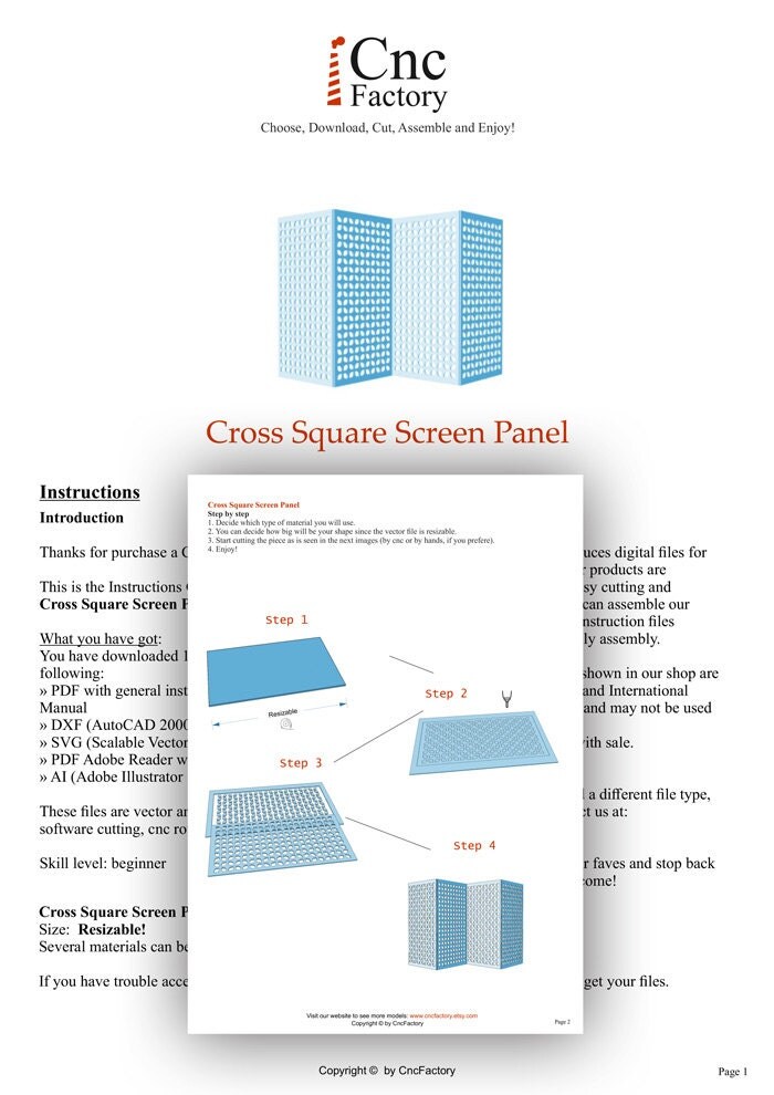 CROSS SQUARE SCREEN Panel cnc template cutting file room