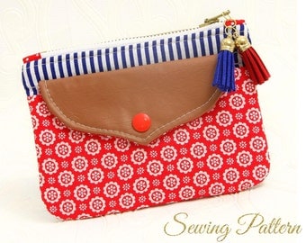 Zippered clutch sewing pattern bag pattern wristlet sewing