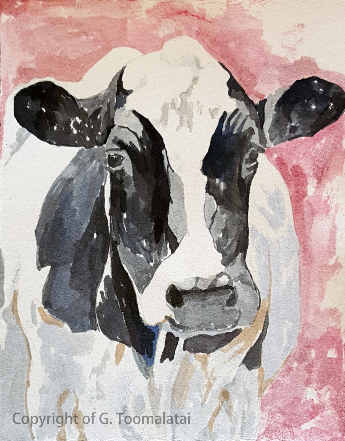 Cow print of original watercolor painting 8.5 x 11 by GWENSART
