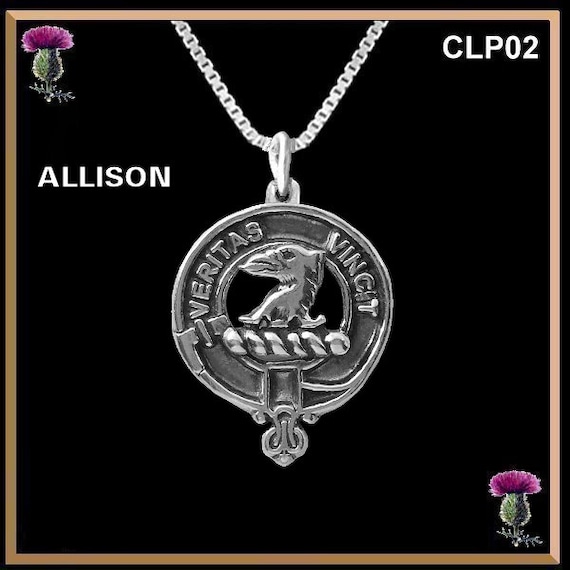 Allison Clan Crest Scottish Pendant Sterling Silver CLP02
